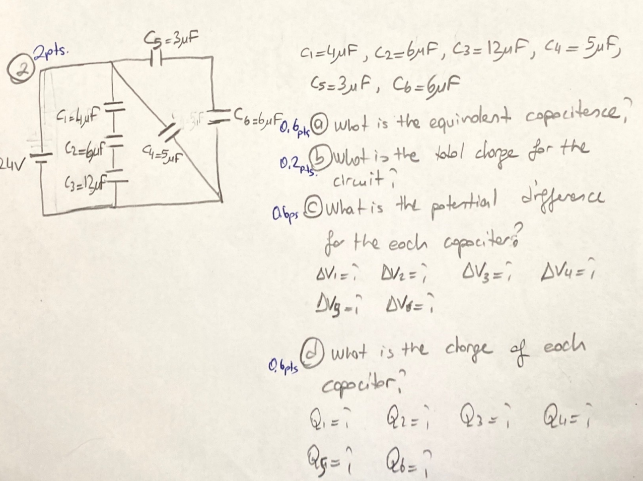 Solved C1 4μf C2 6μf C3 12μf C4 5μfc5 3μf C6 6μf F0 6 Pki