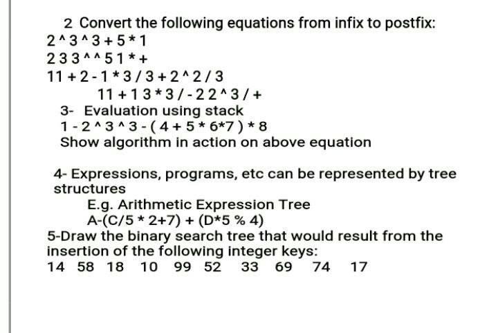Solved 2 Convert the following equations from infix to | Chegg.com