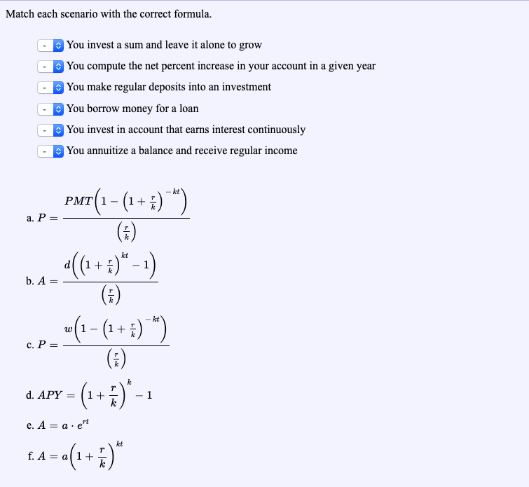 Solved Match each scenario with the correct formula. - - You | Chegg.com