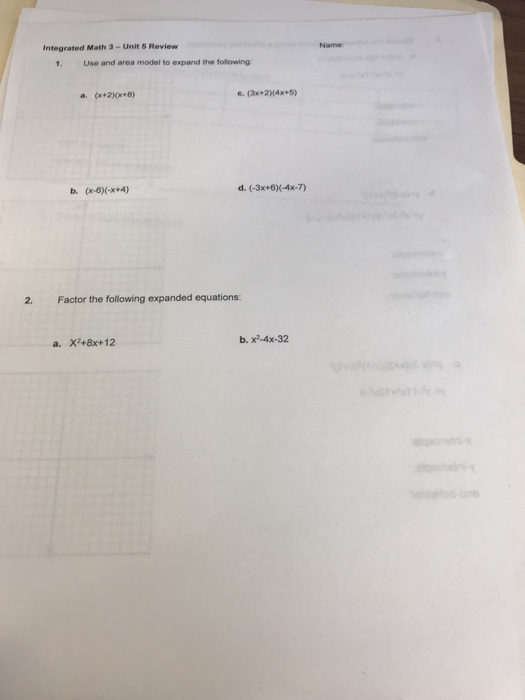 Solved Name: Integrated Math 3- Unit 5 Revievw Use and area | Chegg.com