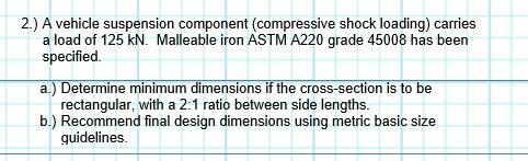 Solved 2.) A vehicle suspension component (compressive shock | Chegg.com