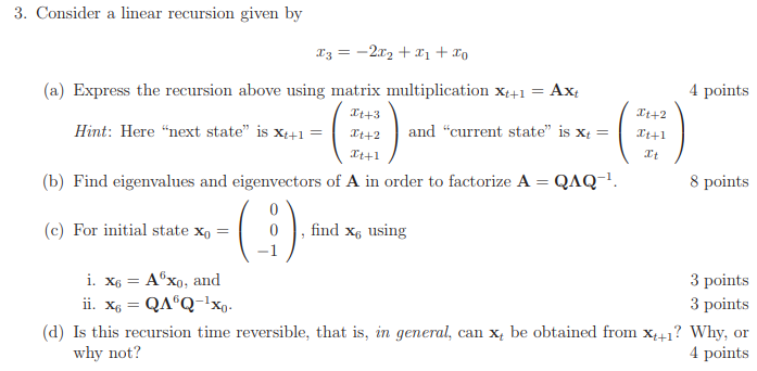 3. Consider a linear recursion given by (a) Express | Chegg.com