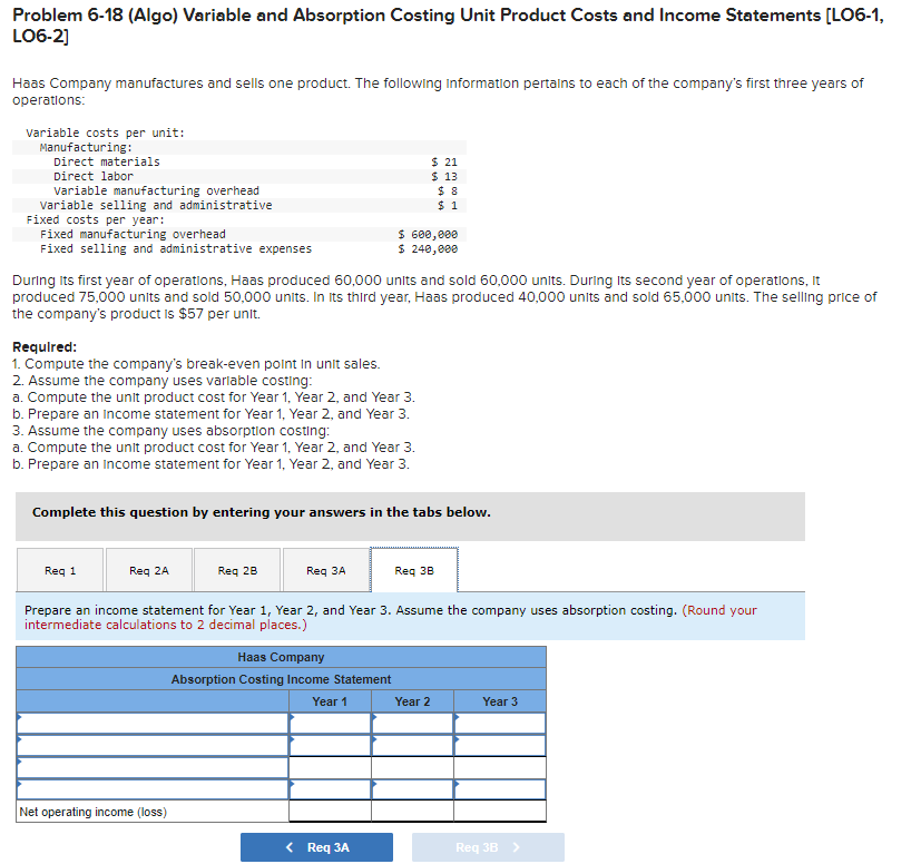 Solved Problem 6-18 (Algo) Variable and Absorption Costing | Chegg.com