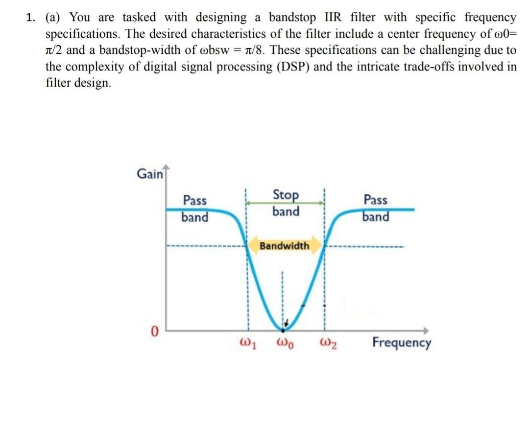 (a) ﻿You are tasked with designing a bandstop IIR | Chegg.com