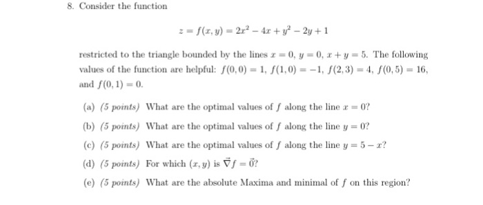 Solved Consider the function z = f(x, y) = 2x^2 - 4x + y^2 | Chegg.com