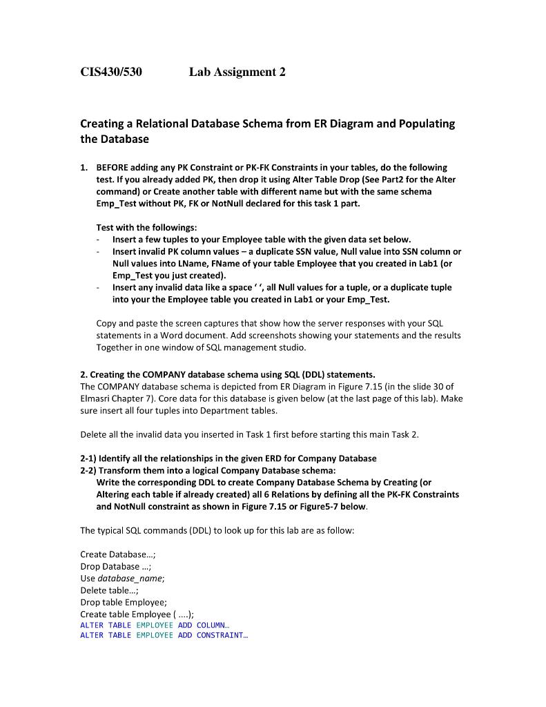 Creating A Relational Database Schema From Er Diagram