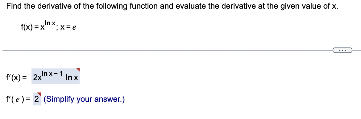 Solved Find the derivative of the following function and | Chegg.com