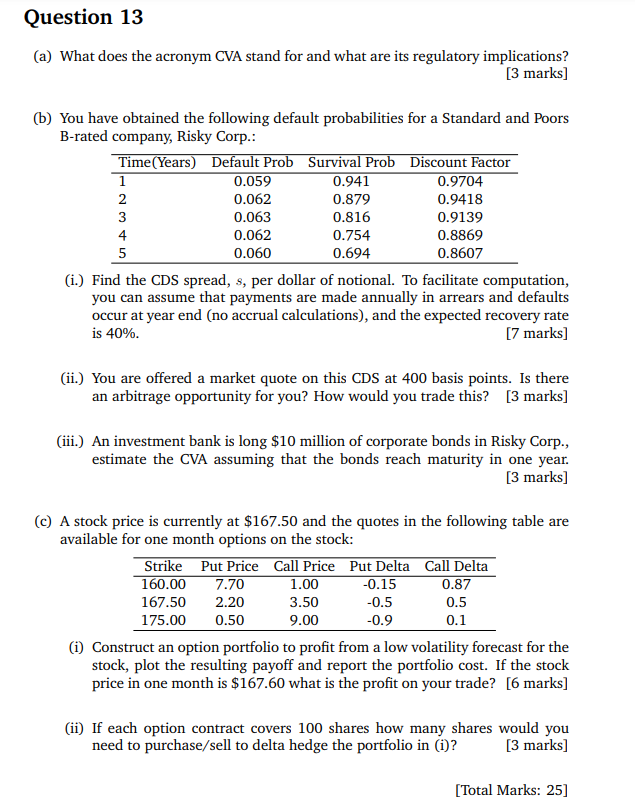 Solved Question 13(a) ﻿What does the acronym CVA stand for | Chegg.com