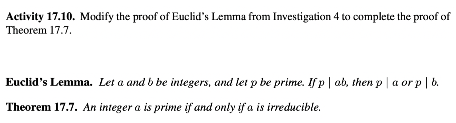 Solved Activity 17.10. Modify the proof of Euclid's Lemma | Chegg.com