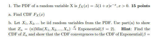 Solved 1. The PDF of a random variable X is fx (T) = | Chegg.com