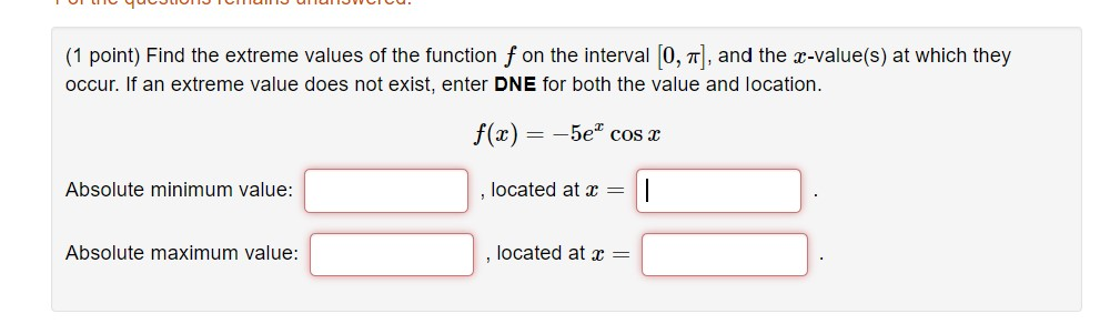 Solved (1 point) Find the extreme values of the function f | Chegg.com
