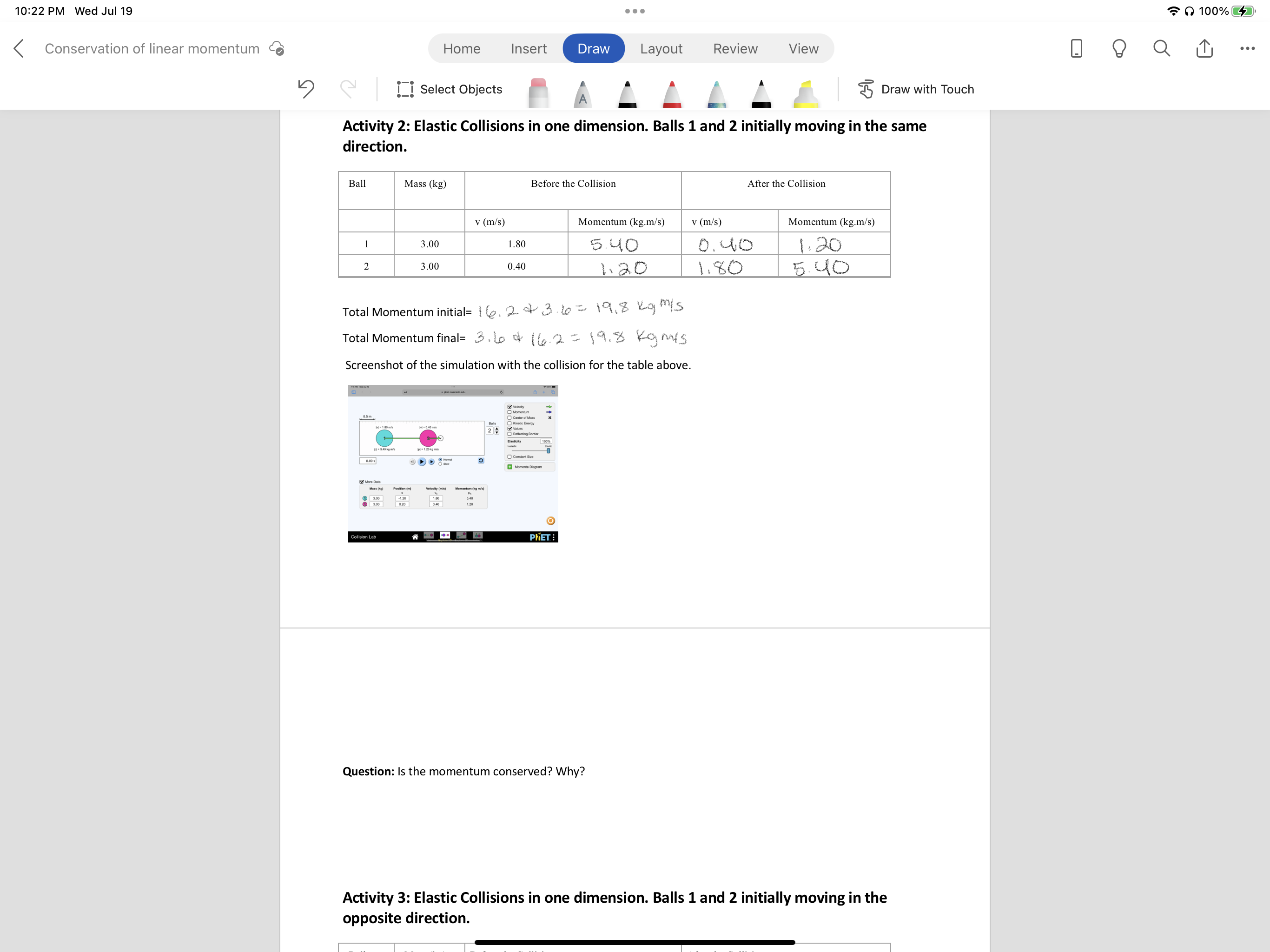 Solved Activity 2: Elastic Collisions in one dimension. | Chegg.com