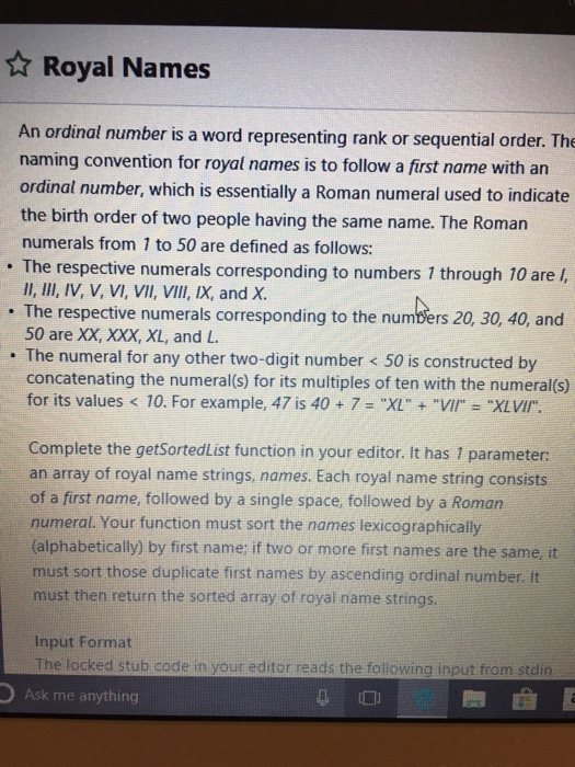 Solved ☆ Royal Names An ordinal number is a word | Chegg.com