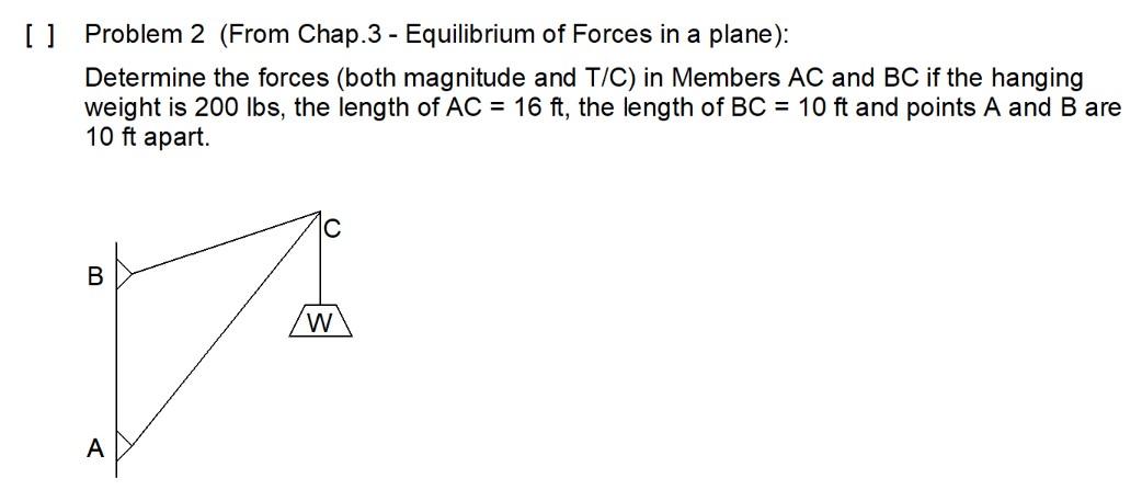 Solved ] Problem 2 (From Chap.3 - Equilibrium of Forces in a | Chegg.com