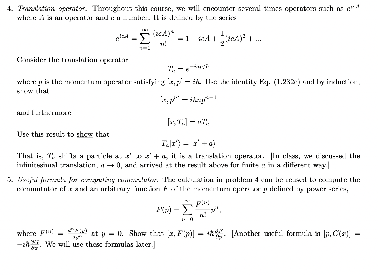Solved 4. Translation operator. Throughout this course, we | Chegg.com