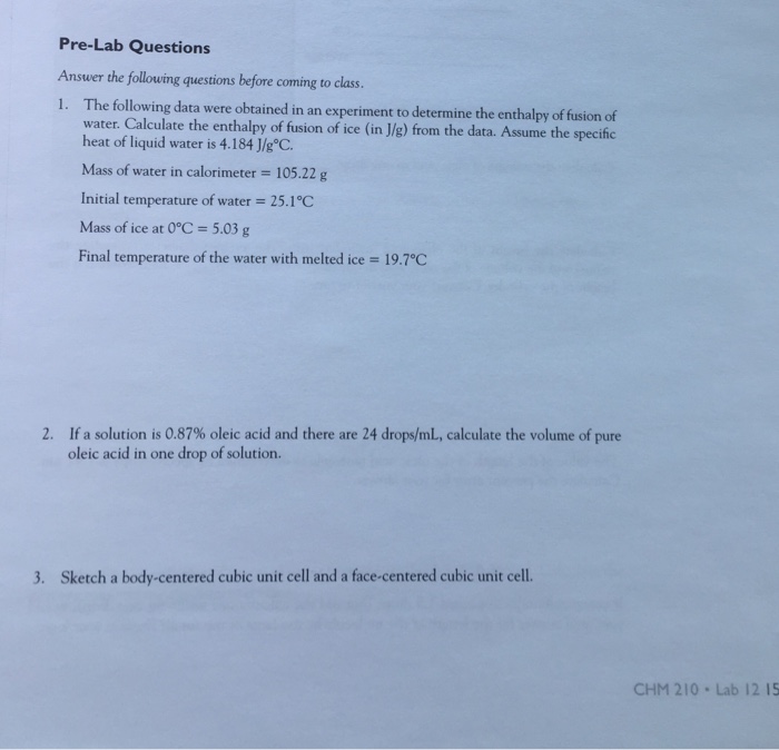 Solved Pre-Lab Questions Answer the following questions | Chegg.com