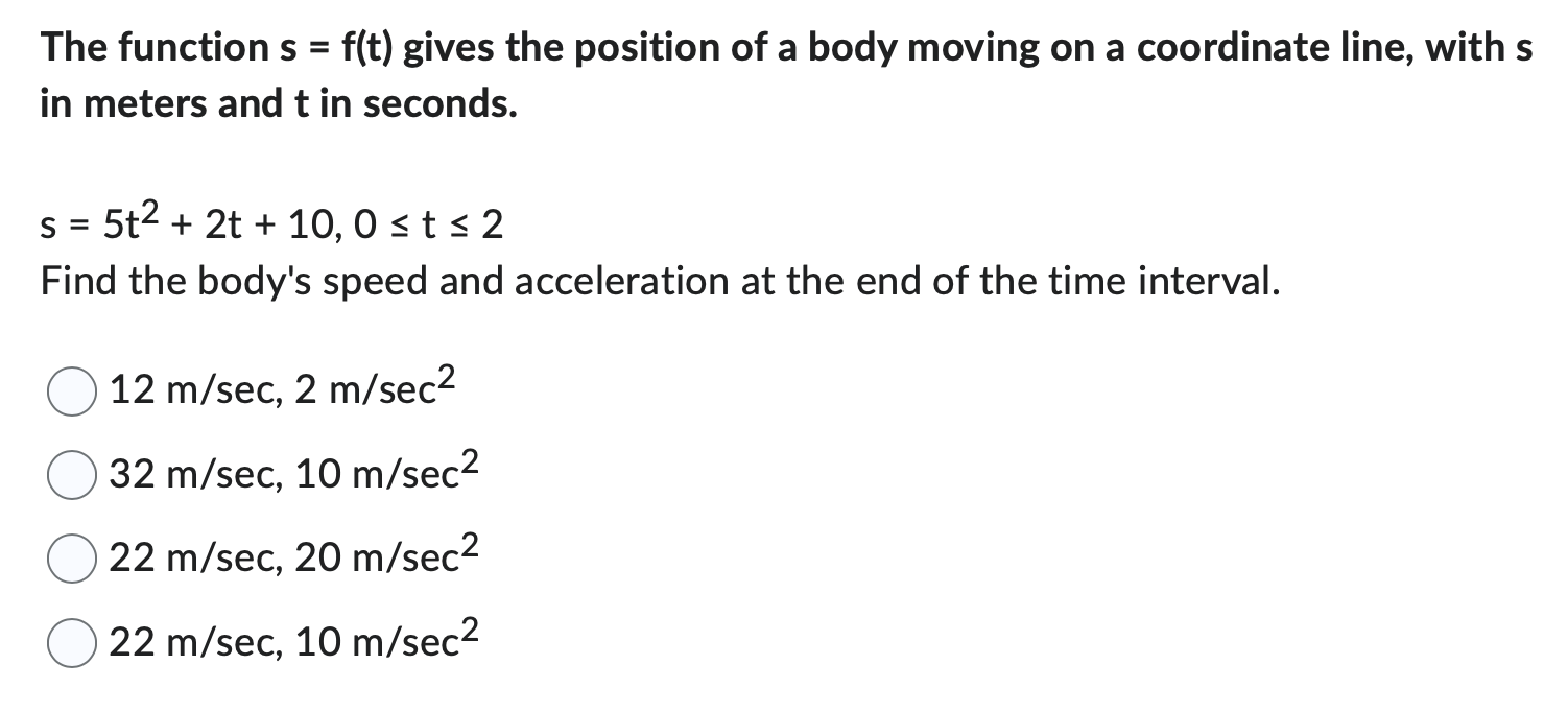 Solved The Function S F T Gives The Position Of A Body
