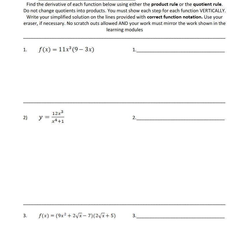 Solved Find the derivative of each function below using | Chegg.com