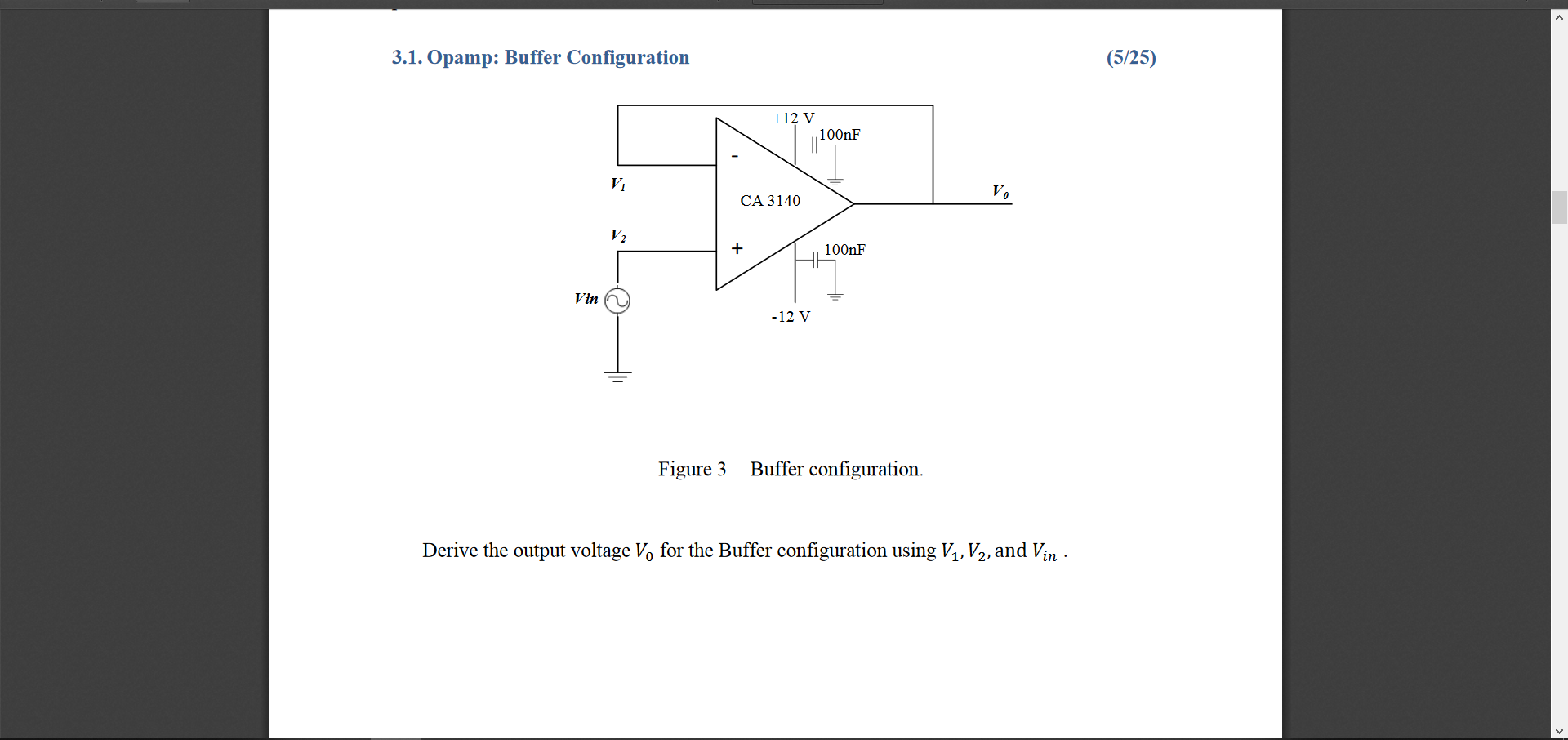 Solved 3.1. Opamp: Buffer Configuration (5/25) +12 V 100nF И | Chegg.com