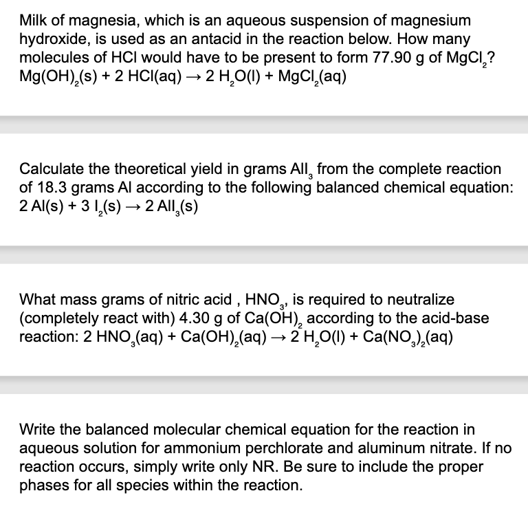 Solved Milk of magnesia, which is an aqueous suspension of | Chegg.com