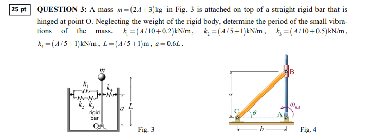 Solved 25 pt QUESTION 3: A mass m=(2A+3)kg in Fig. 3 is | Chegg.com
