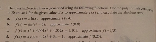 Solved 3. a. The data in Exercise I were generated using the | Chegg.com