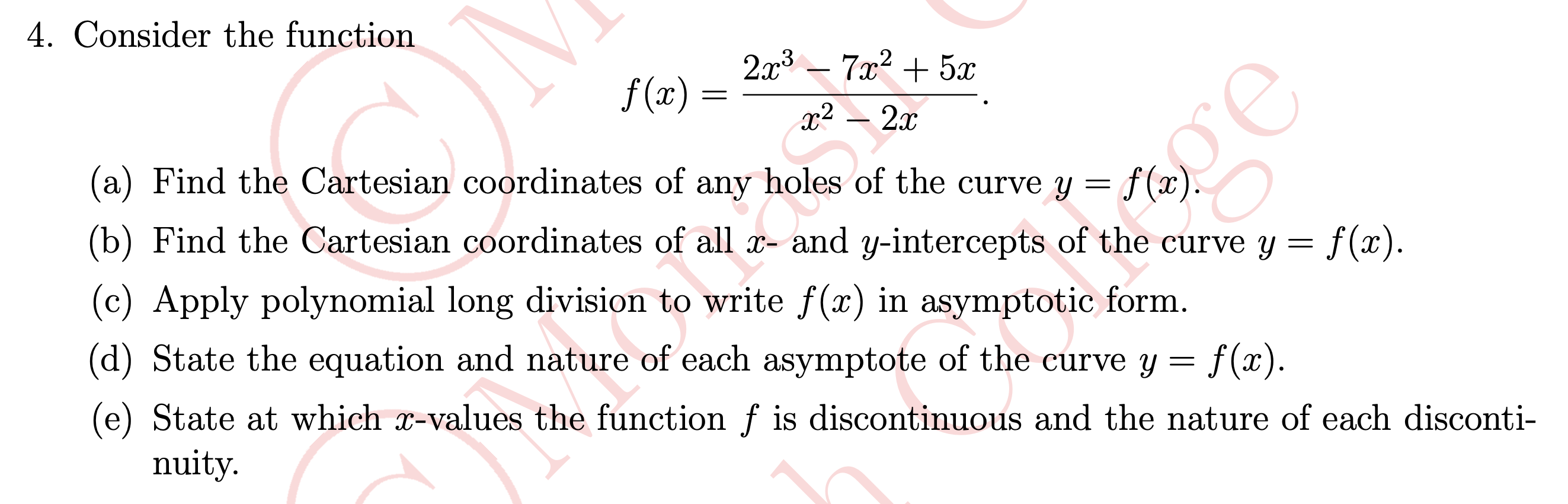Solved 4. Consider the function f(x) 2x3 – 7x2 + 5x 2x = c | Chegg.com