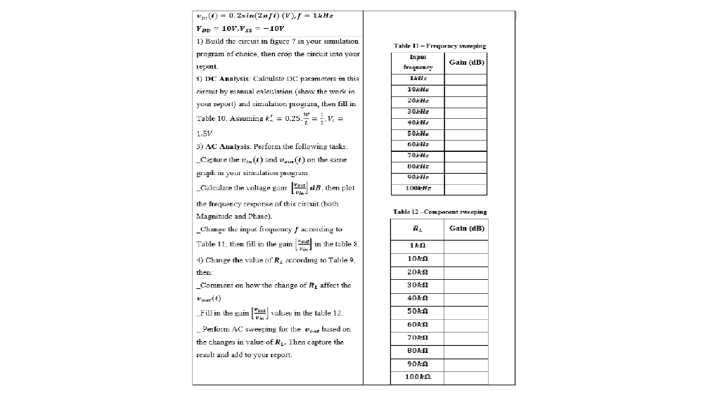 Circuit 4 +VDD Table 10 - DC Analysis Parameters | Chegg.com