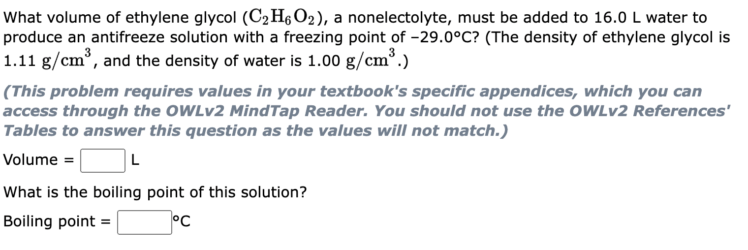 Solved What volume of ethylene glycol (C2H6O2), a | Chegg.com