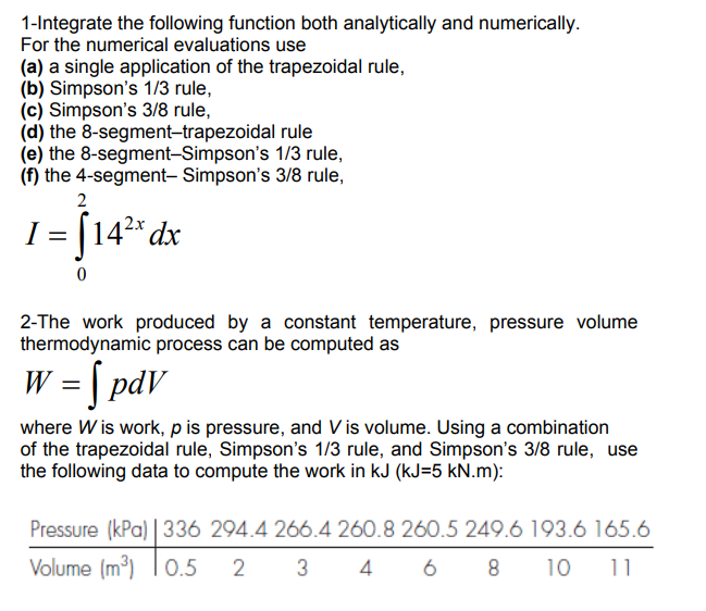 Solved 1-Integrate the following function both analytically | Chegg.com