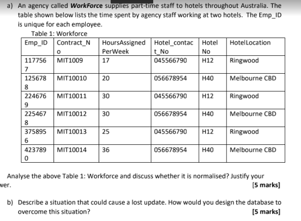 Solved a) An agency called WorkForce supplies part-time | Chegg.com