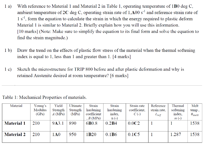1 a) With reference to Material 1 and Material 2 in | Chegg.com