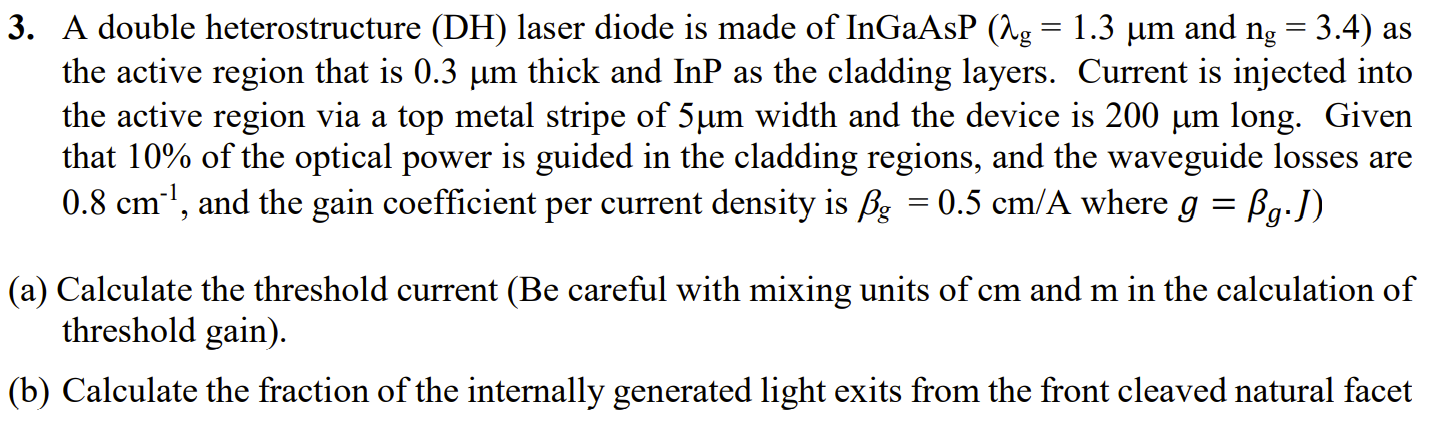 . A double heterostructure (DH) laser diode is made | Chegg.com