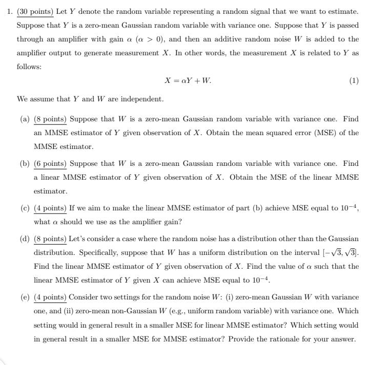 Solved (30 ﻿points) ﻿Let Y ﻿denote the random variable | Chegg.com