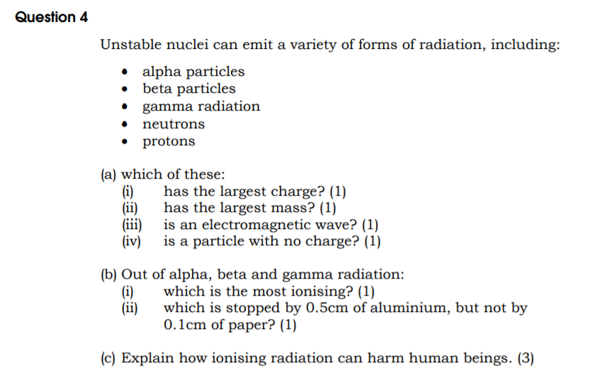 Solved Question 4 Unstable nuclei can emit a variety of | Chegg.com