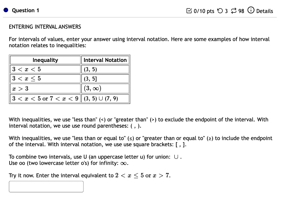 Solved ENTERING INTERVAL ANSWERS For intervals of values, | Chegg.com