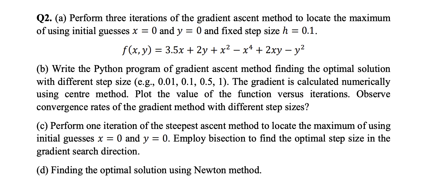 Solved Q2 A Perform Three Iterations Of The Gradient