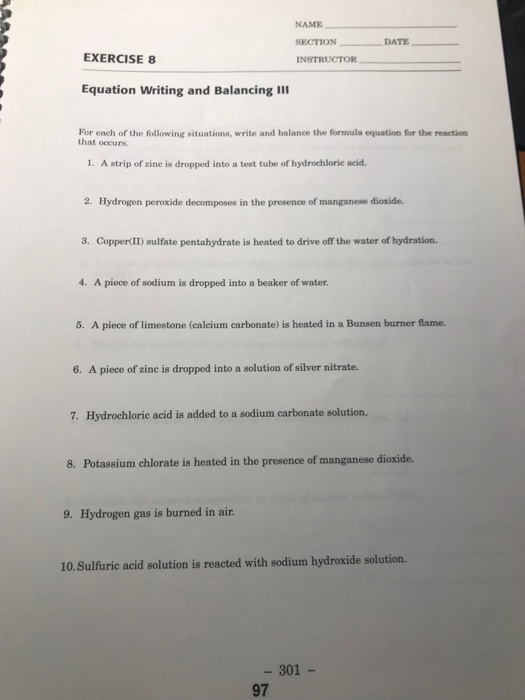 Solved NAME SECTION INSTRUCTOR DATE EXERCISE 8 Equation | Chegg.com
