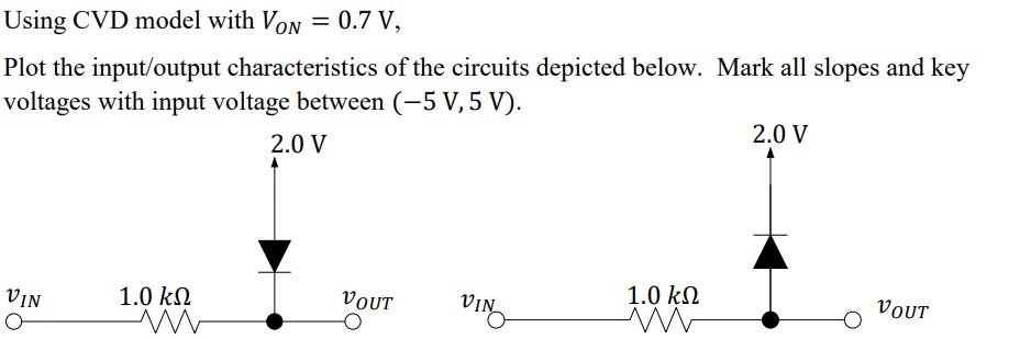 Solved Using CVD model with VON=0.7 V, Plot the input/output | Chegg.com