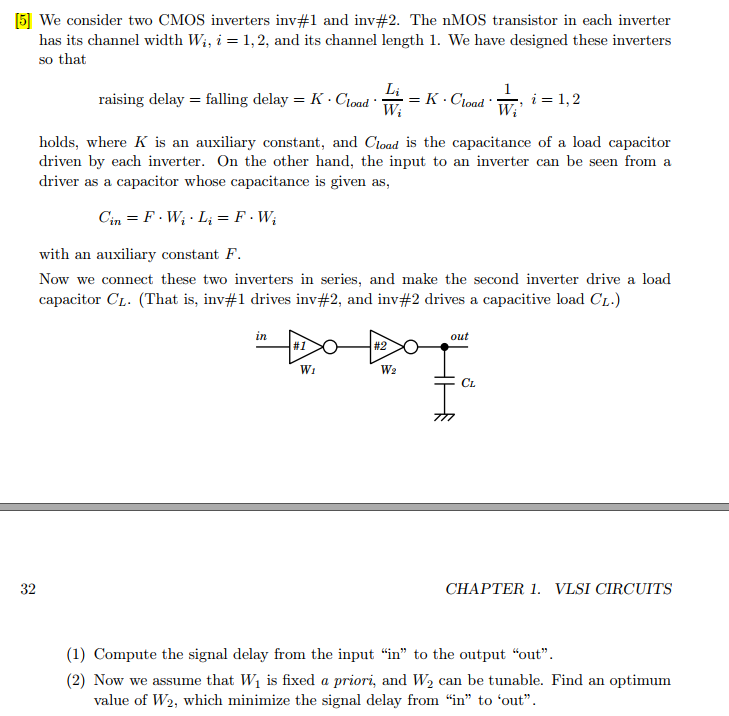 Solved [5] We consider two CMOS inverters inv#1 and inv#2. | Chegg.com