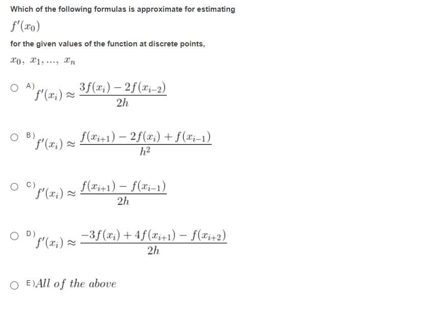 Solved Which of the following formulas is approximate for | Chegg.com
