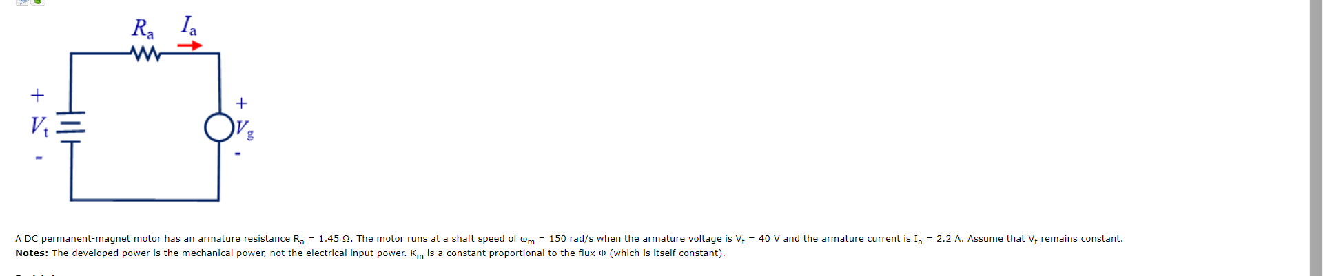 Solved Part (a) 1. What is the counter emf Vg for the | Chegg.com