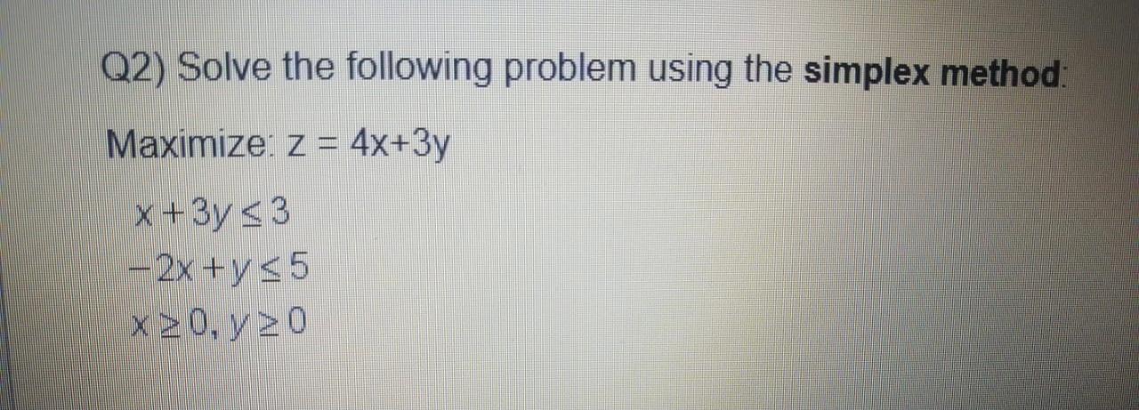Solved Q2) Solve the following problem using the simplex | Chegg.com