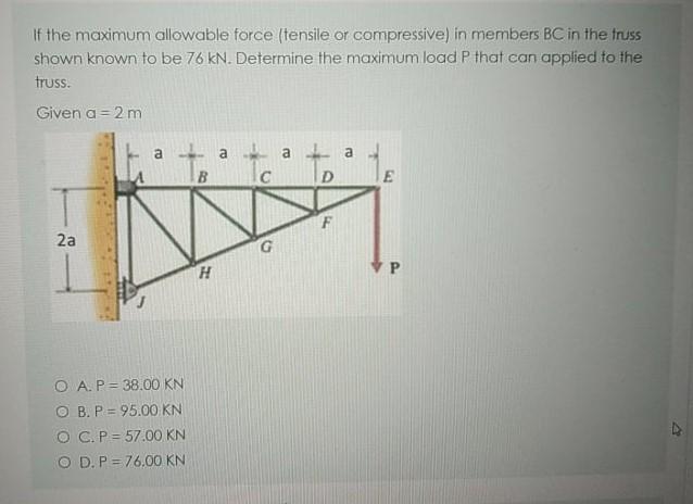 Solved If the maximum allowable force (tensile or | Chegg.com