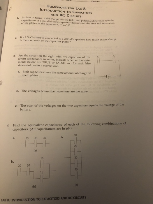 Solved HOMEWORK FOR LAB 8 INTRODUCTION TO CAPACITORS AND RC | Chegg.com