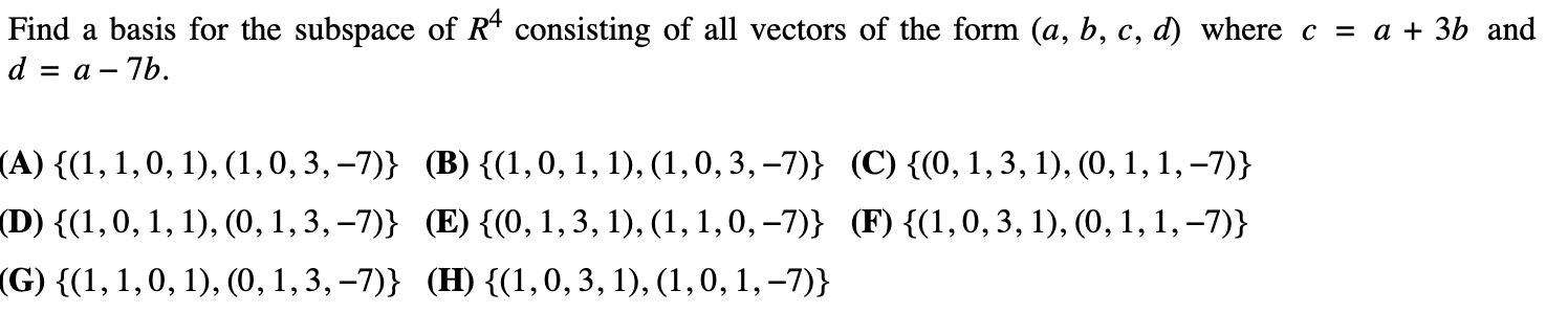 Solved Find a basis for the subspace of R4 consisting of all | Chegg.com