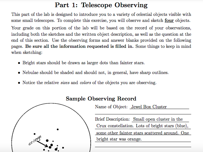 Part 1: Telescope Observing This part of the lab is | Chegg.com