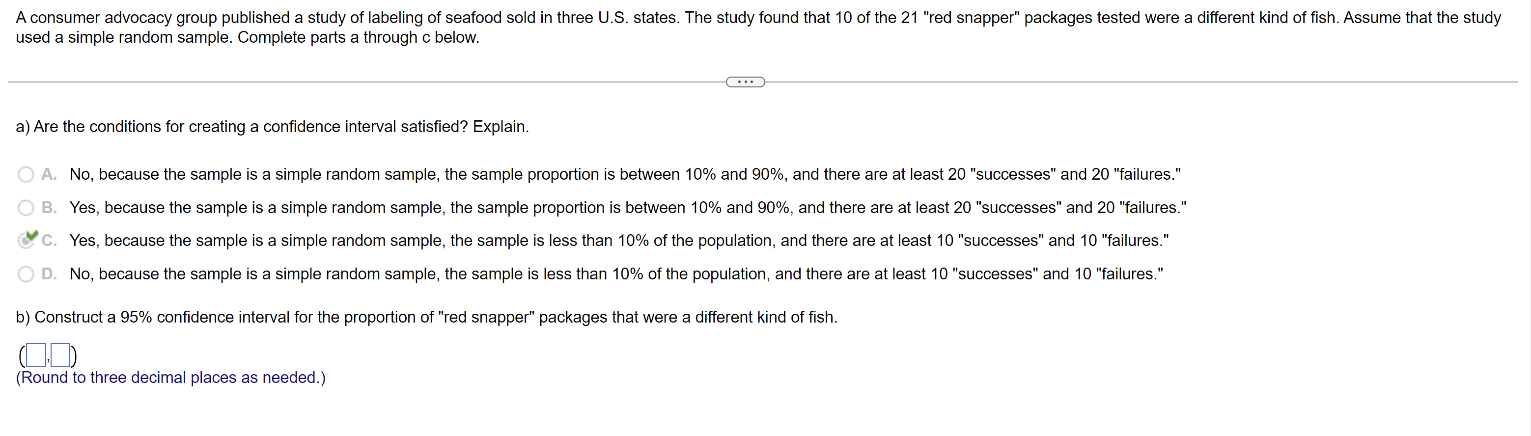 Solved used a simple random sample. Complete parts a through | Chegg.com