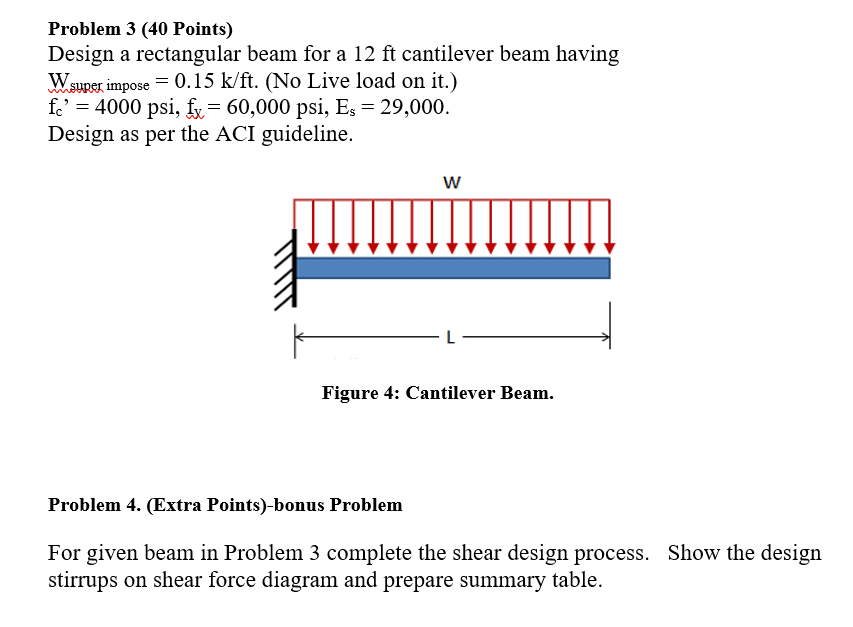Solved Problem 3 (40 Points) Design a rectangular beam for a | Chegg.com