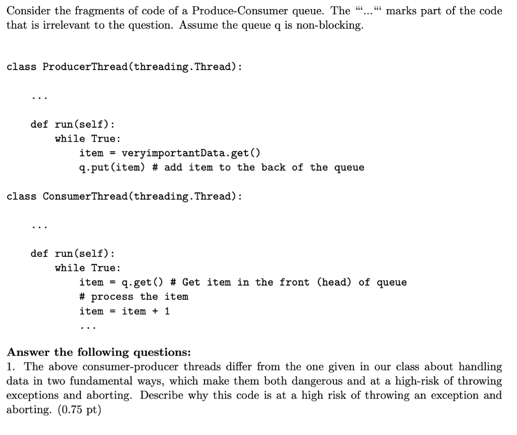Solved “ marks part of the code Consider the fragments of | Chegg.com
